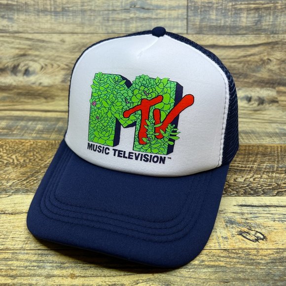 RetroRoots | Accessories | Mtv Leaves Mens Trucker Hat Navy Snapback 9s Nostalgic Retro Tv ...
